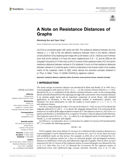 Pdf A Note On Resistance Distances Of Graphs