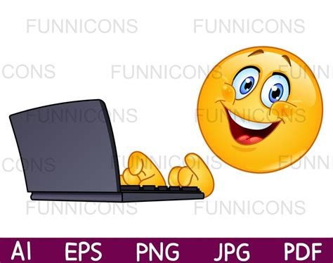 Clipart Cartoon Of A Happy Typing Emoji Emoticon Using Etsy Israel