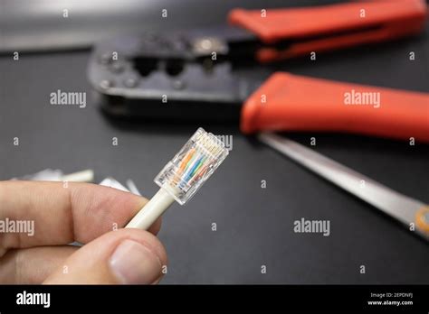 Making Crimp For Ethernet Network Rj Wire With Crimping Tool Step By