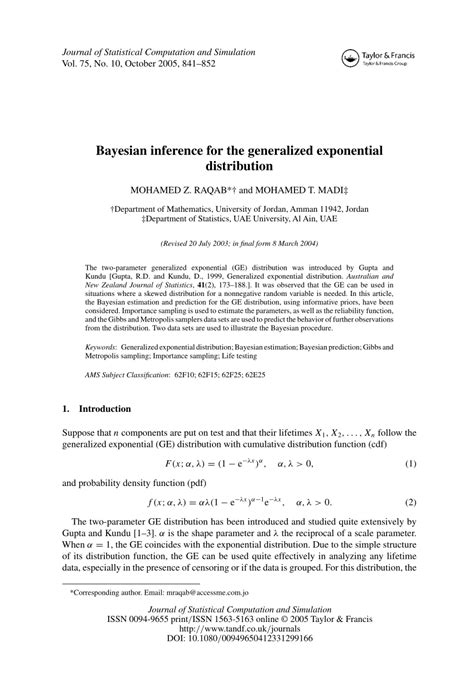 Pdf Bayesian Inference For The Generalized Exponential Distribution