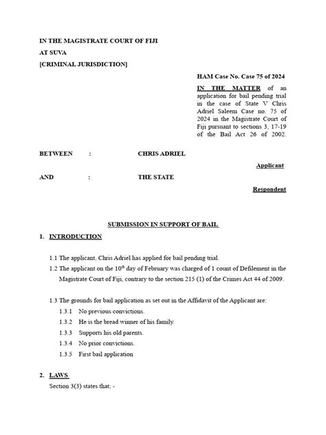 Submission To Bail Application Pdf Bail Arrest
