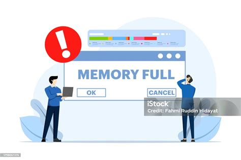 메모리 공간 가득 참 알림 개념입니다 휴대폰이나 컴퓨터의 메모리나 저장 공간을 청소합니다 폴더가 꽉 찼습니다 현대 평면 만화