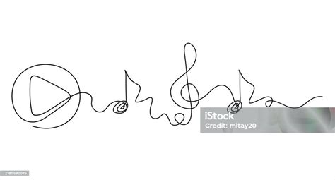 재생 버튼 고음 음자리표 및 음표는 흰색 배경에 하나의 검은색 선으로 그려집니다 연속 선 그리기 벡터 일러스트 레이 션 낙서 드로잉에 대한 스톡 벡터 아트 및 기타 이미지