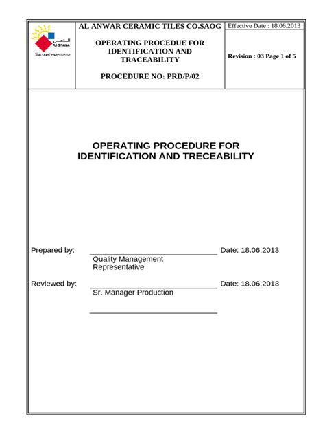 Procedure 2 Identification And Traceability Pdf