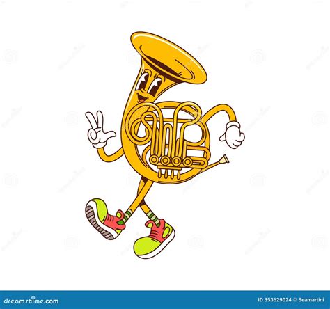 Cartoon French Horn Groovy Musical Instrument Stock Illustration
