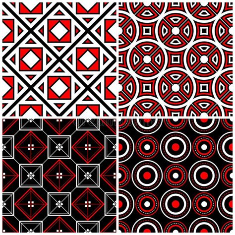 Seamless Black White And Red Patterns Classic Geometric Backgrounds