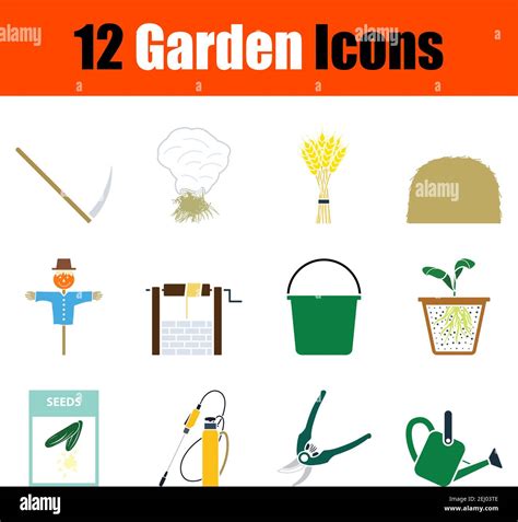 Garden Icon Set Flat Design Fully Editable Vector Illustration Text
