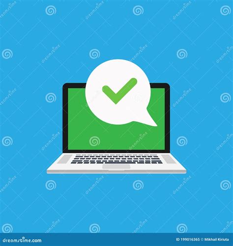 Illustration Of A Check Mark With Completing A Task On A Laptop On A