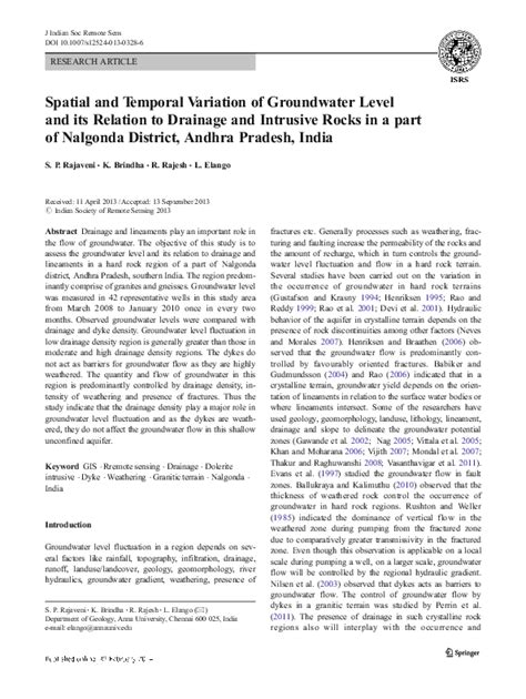 Pdf Spatial And Temporal Variation Of Groundwater Level And Its Relation To Drainage And