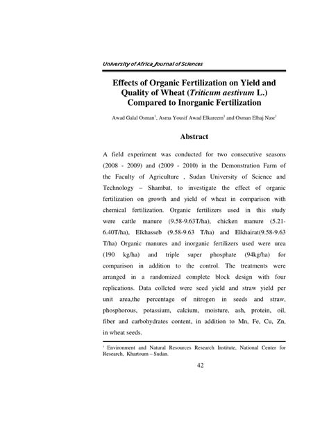 Pdf Effects Of Organic Fertilization On Yield And Quality Of Wheat Compared To Inorganic