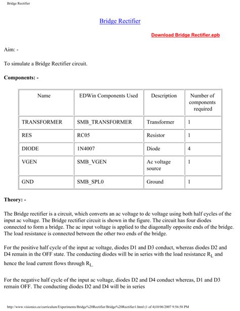 Bridge Rectifier Circuit Simulation Lab Guide