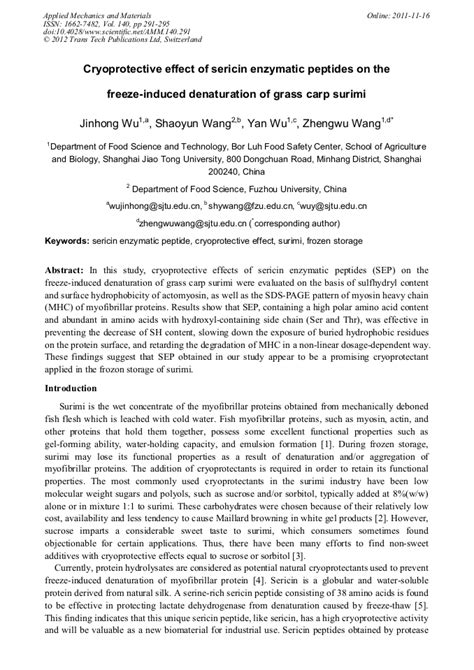 Cryoprotective Effect Of Sericin Enzymatic Peptides On The Freeze