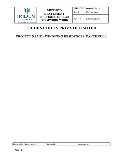 Method Statement For Fixing Of Slab Formwork Pdf Scaffolding