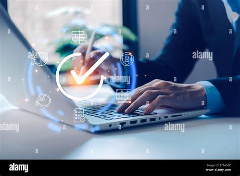 Businessman Assessment For Certificate Digital Online Documents With Sign Correct Iso