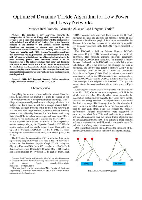 Pdf Optimized Dynamic Trickle Algorithm For Low Power And Lossy Networks