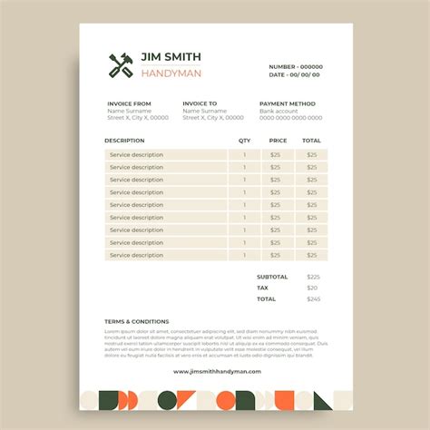 Free Vector Handyman Invoice Template Design