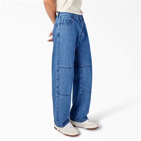 Dickies Mens Loose Fit Double Knee Jeans Stonewashed Vintage Blue The