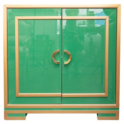 Green Glass And Brass Cabinet For Sale At 1stdibs