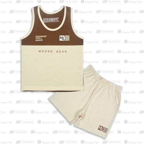 Moose Gear Dark Brown Combi Sando With Beige Short Set Sds B Iw Shopee Philippines