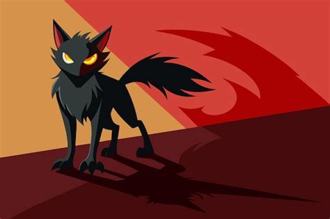 Una Caricatura De Un Lobo Negro Con Ojos Brillantes Vector Premium