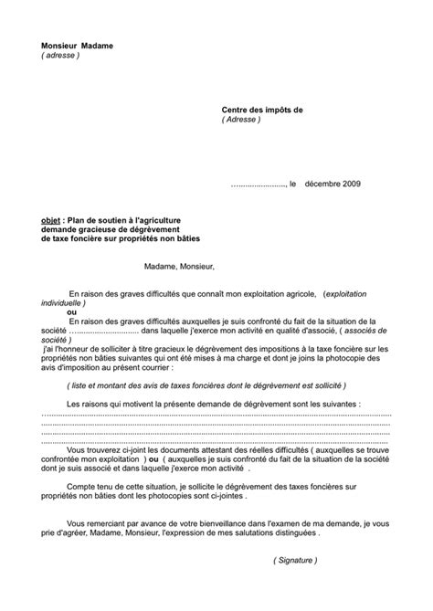 Modelé de demande gracieuse de dégrèvement de taxe foncière sur