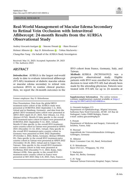 Pdf Real World Management Of Macular Edema Secondary To Retinal Vein Occlusion With