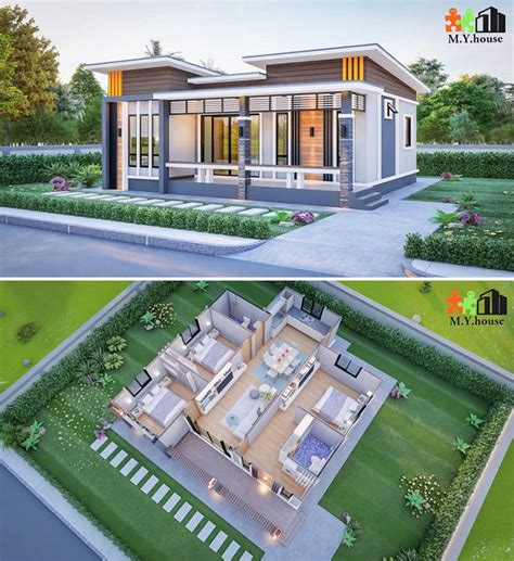 แบบบ้านหน้ากว้างโมเดิร์น 3 ห้องนอน 2 ห้องน้ำ พื้นที่ใช้สอยรวม 92 ตร ม Architectural House