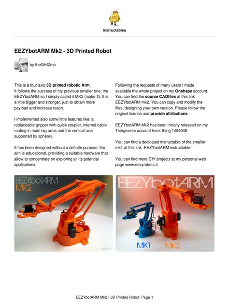 eezybotarm mk2 3d printed robot pdf device driver screw