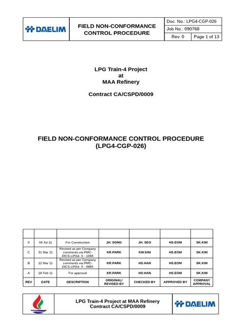 Field Non Conformance Control Procedure Rev 0 Pdf Verification And