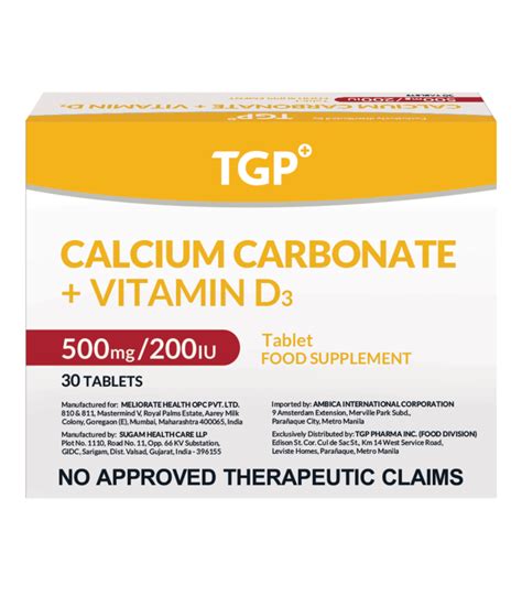 Tgp Calcium Carbonate Vitamin D3 500mg200 Iu Tablet 10s