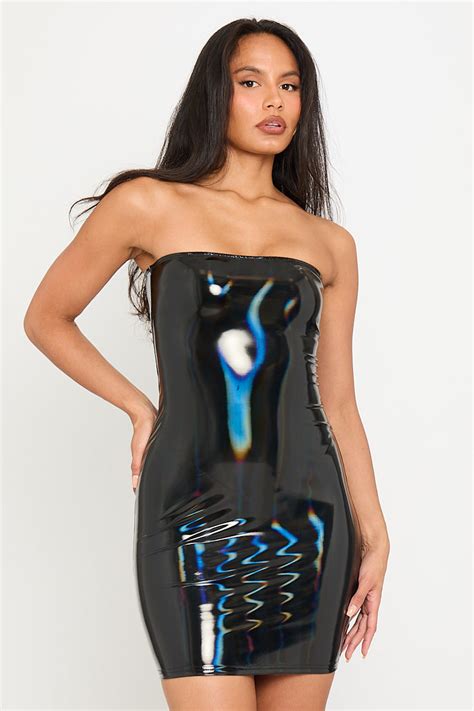 Black Iridescent Vinyl Bandeau Mini Dress Nothingbutstyle