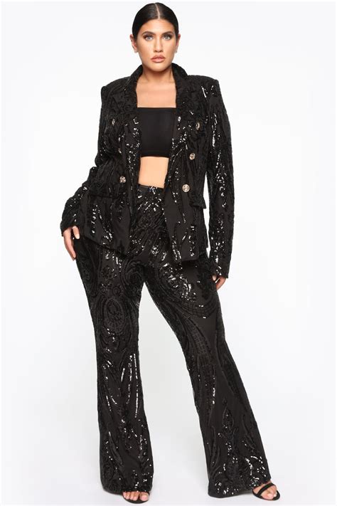 Eye Catcher Sequin Suit Set Black Fashion Nova