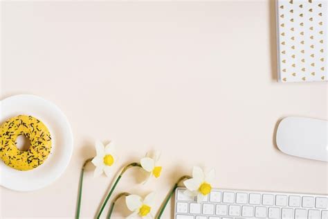 Premium Photo Womens Office Desk With Flowers A Female Workplace With