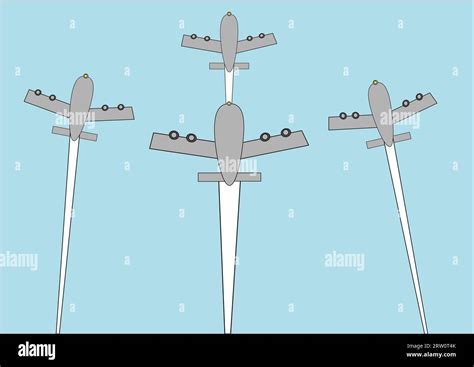 Formation Flight With Five Aircraft Background Blue Sky Illustration