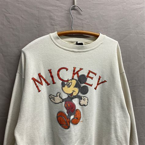 Large 1990s Mickey Mouse Disney White Crest Crewneck Sweatshirt Usa