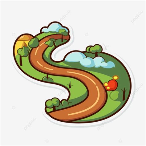 작은 나라 아이들 스티커의 길 벡터 일러스트 고립 된 만화 구불 구불 한 도로 스티커 디자인 상표 벡터 일러스트 Png 일러스트 및 벡터 에 대한 무료 다운로드