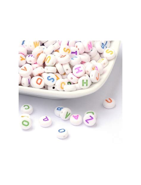 Lot Perles Alphabet 7mm X 4mm Blanche Acrylique Lettre Ecriture Mixte
