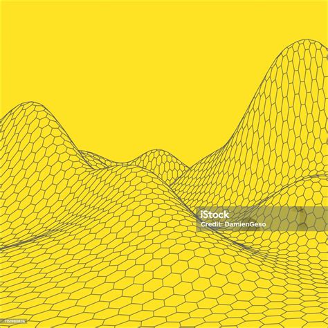 抽象向量風景背景網路空間網格3d 技術說明向量圖形及更多地形學圖片 地形學 山 條紋 Istock