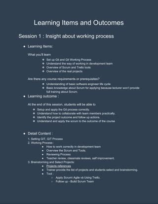 Advance C Mobile Development Learning Items And Outcomes PDF