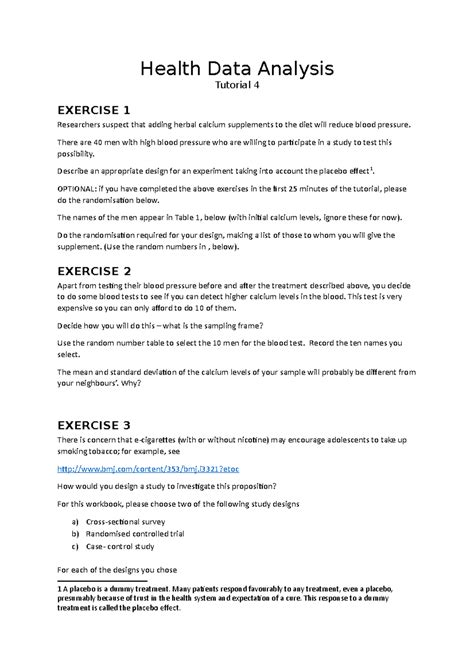 Pubh2007 Week4 Tutorial Questions Health Data Analysis Tutorial 4 Exercise 1 Researchers