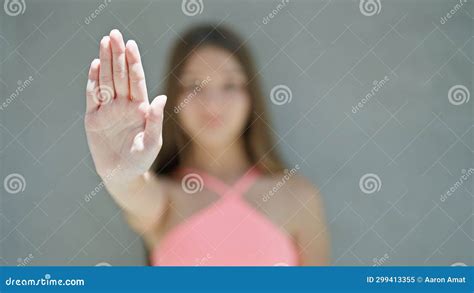 Stop Hand Emotional Angry Woman Upset Girl Screaming Hate Rage Pensive Woman Feeling
