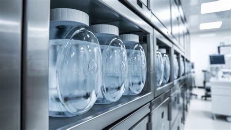 Close Up Of Cryogenic Storage Containers At A Sperm Bank Stock