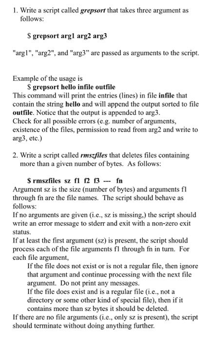 Solved 1 Write A Script Called Grepsort That Takes Three