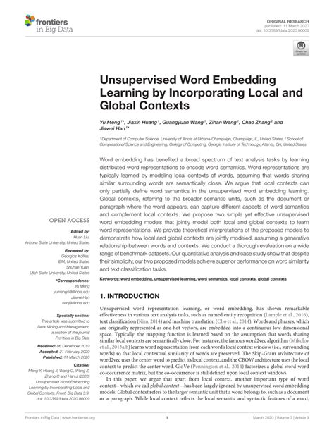 Pdf Unsupervised Word Embedding Learning By Incorporating Local And Global Contexts