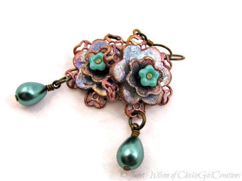 Flower Assemblage Earrings Altered Metal And Polymer Clay By Janet