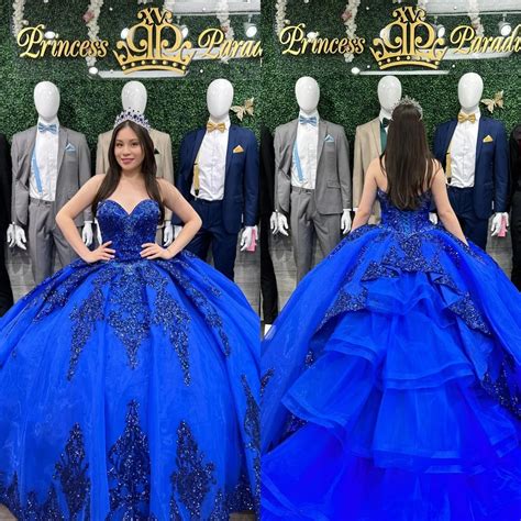 Royal Blue Sequin Ball Gown With Appliques Perfect For Royal Blue