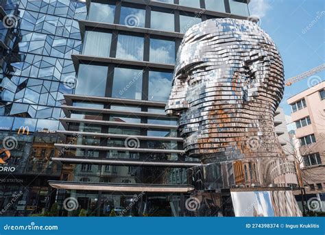 david cerny head sculpture of franz kafka head in prague editorial