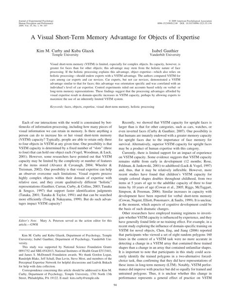 Pdf A Visual Short Term Memory Advantage For Objects Of Expertise