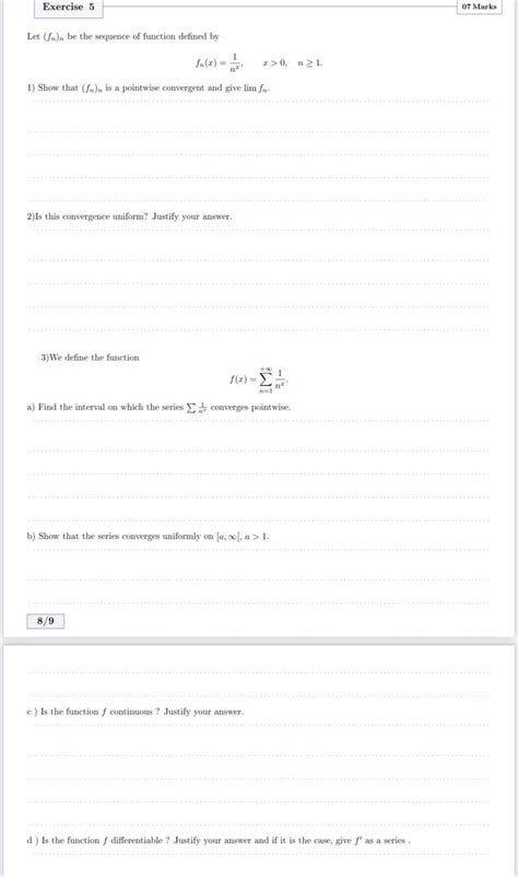 Solved Exercise Let Fn N Be The Sequence Of Function Chegg