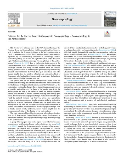 Pdf Editorial For The Special Issue “anthropogenic Geomorphology Geomorphology In The